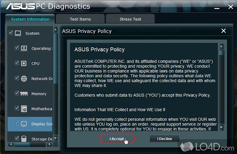 ASUS PC Diagnostics Screenshots