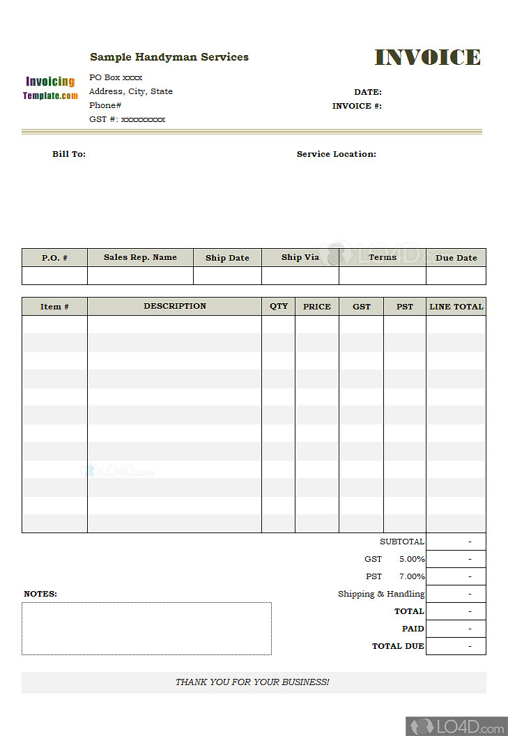 Excel Invoice Template Download